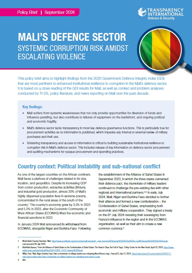 Mali's defence sector: Systemic corruption risk amidst escalating ...